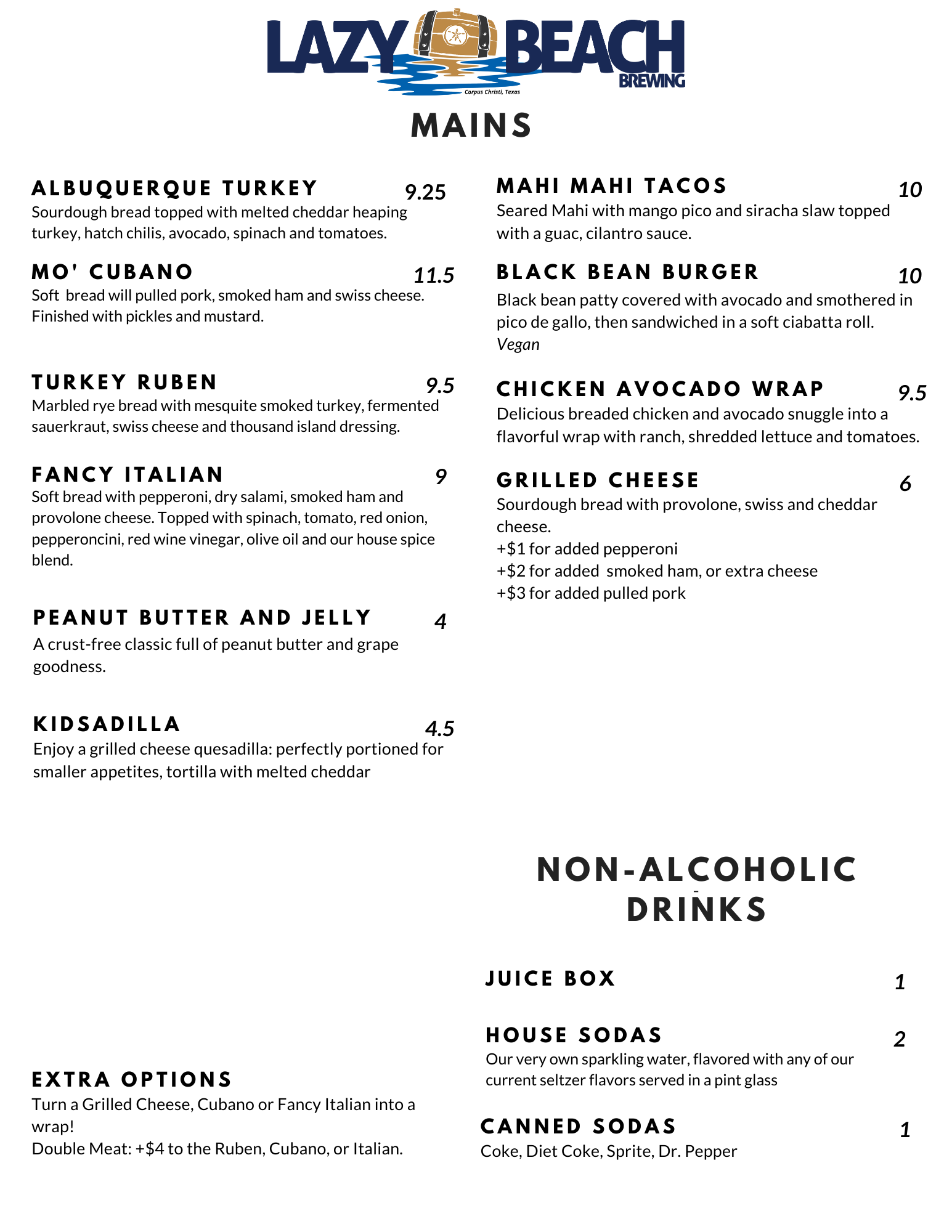 Current Taproom Menu – Lazy Beach Brewing